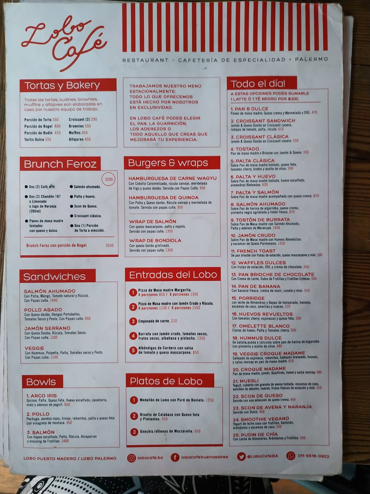 Carta de Lobo Café, Buenos Aires, Honduras 4730