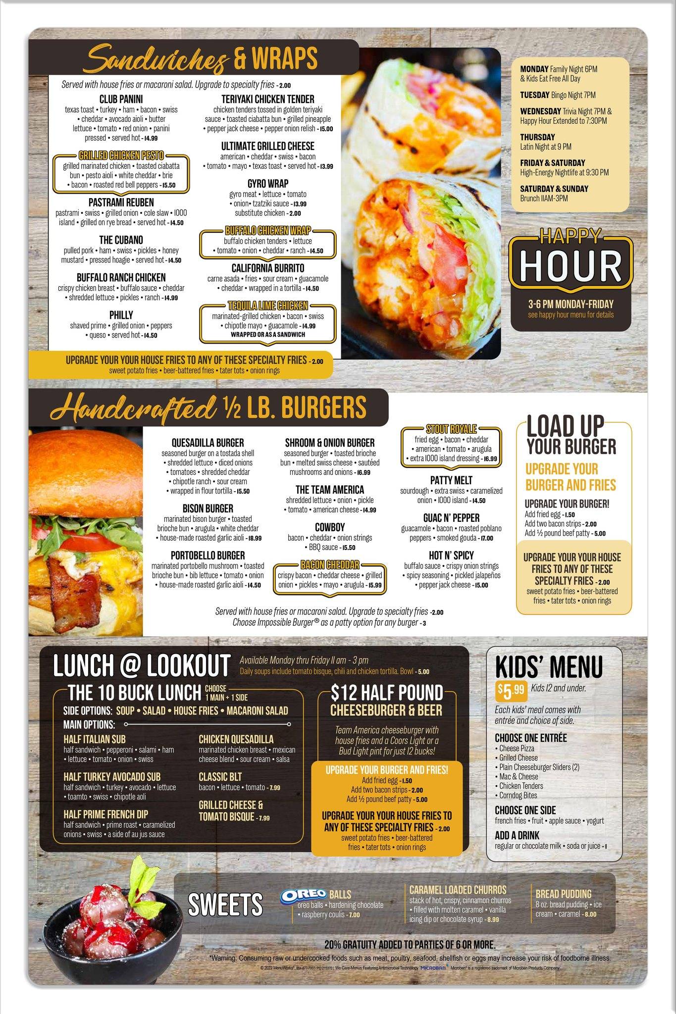 Menu at Lookout Tavern pub & bar, Phoenix