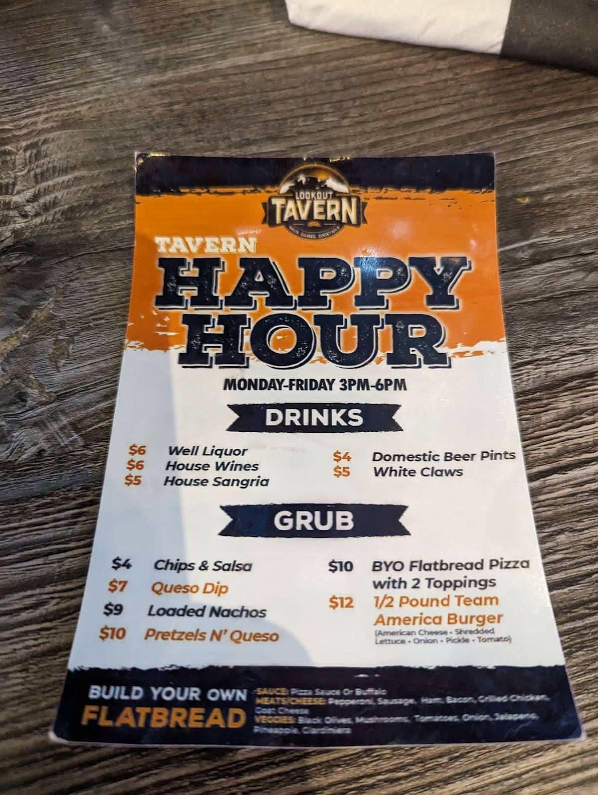 Menu at Lookout Tavern pub & bar, Phoenix