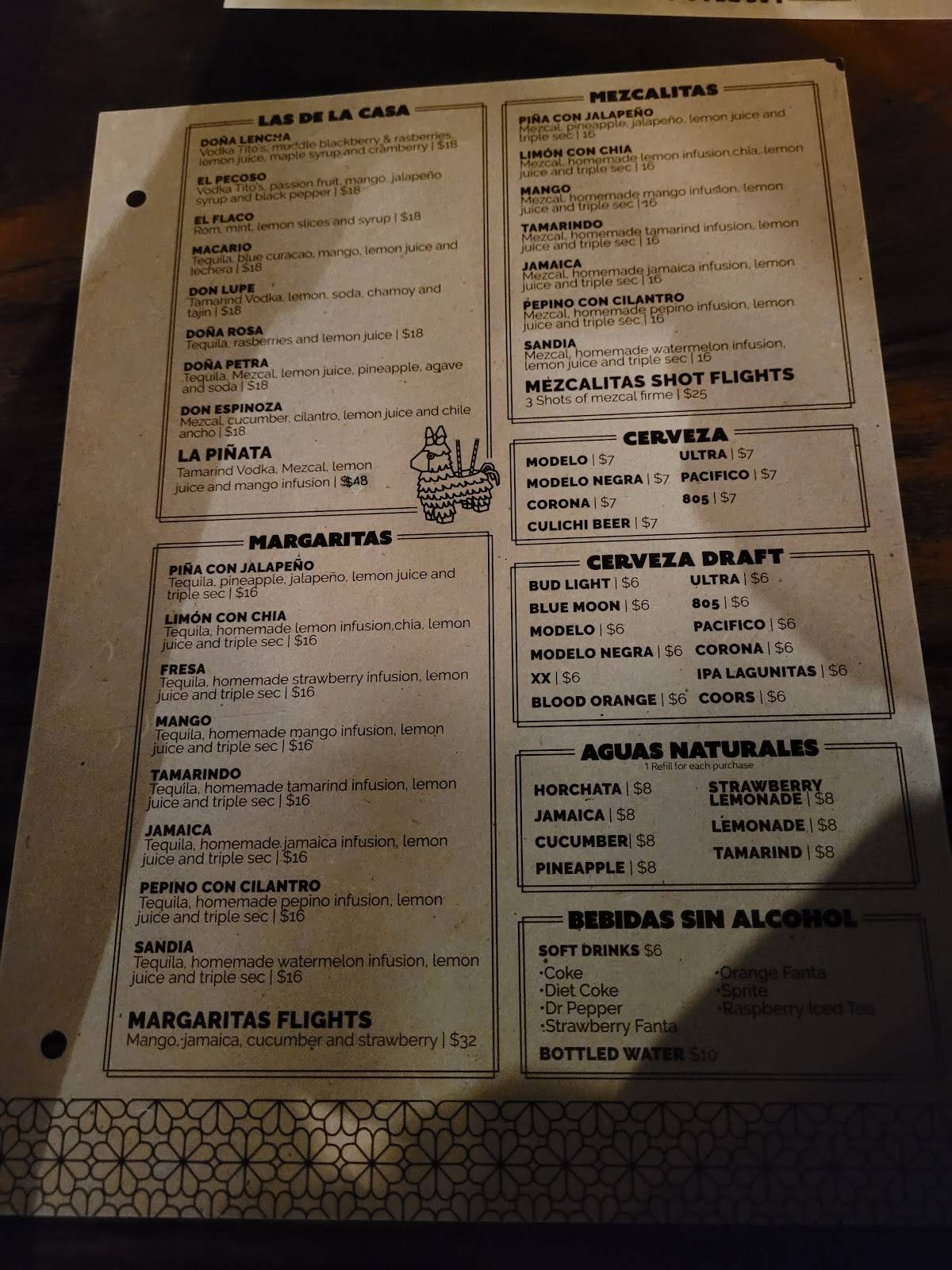 Menu at Los Amores de Julia restaurant, Hesperia