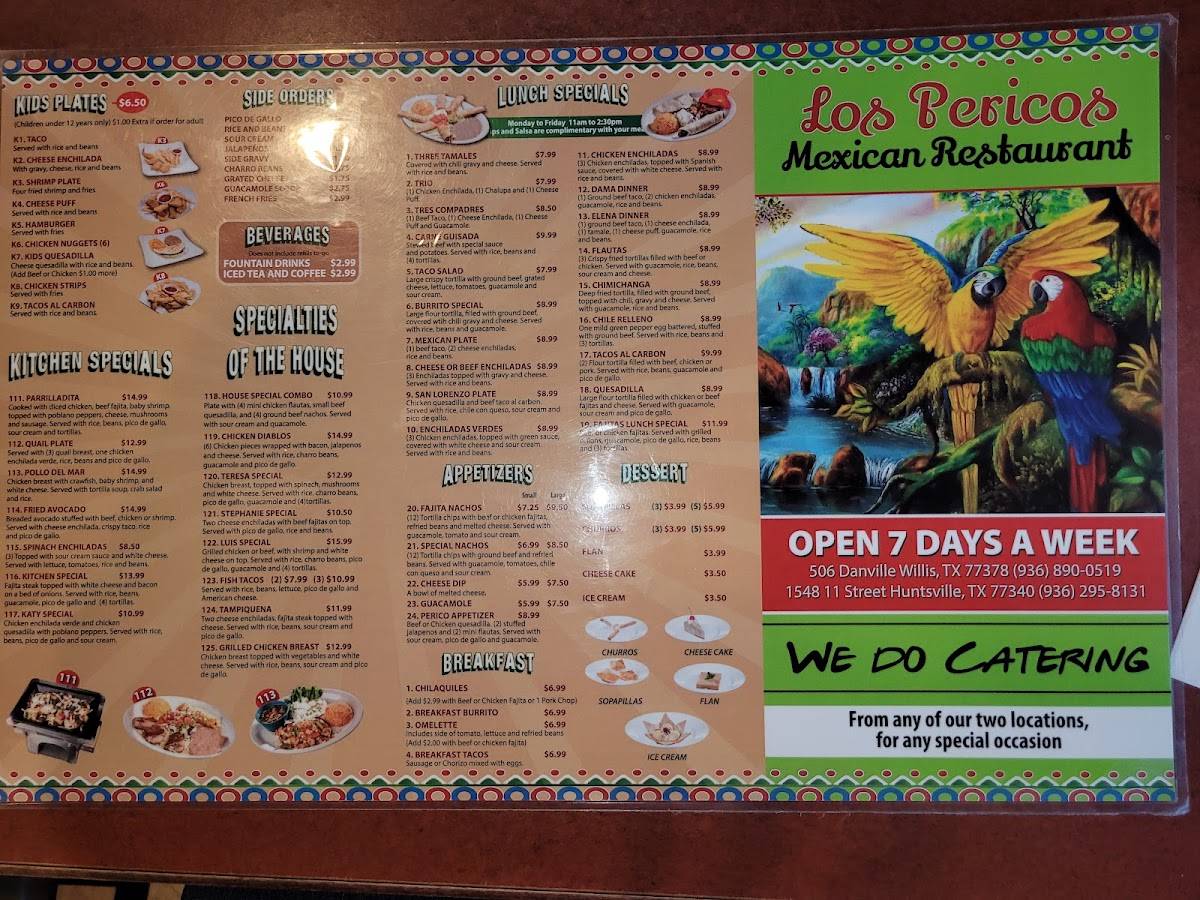 Menu at Los Pericos restaurant, Willis, 508 S Danville St