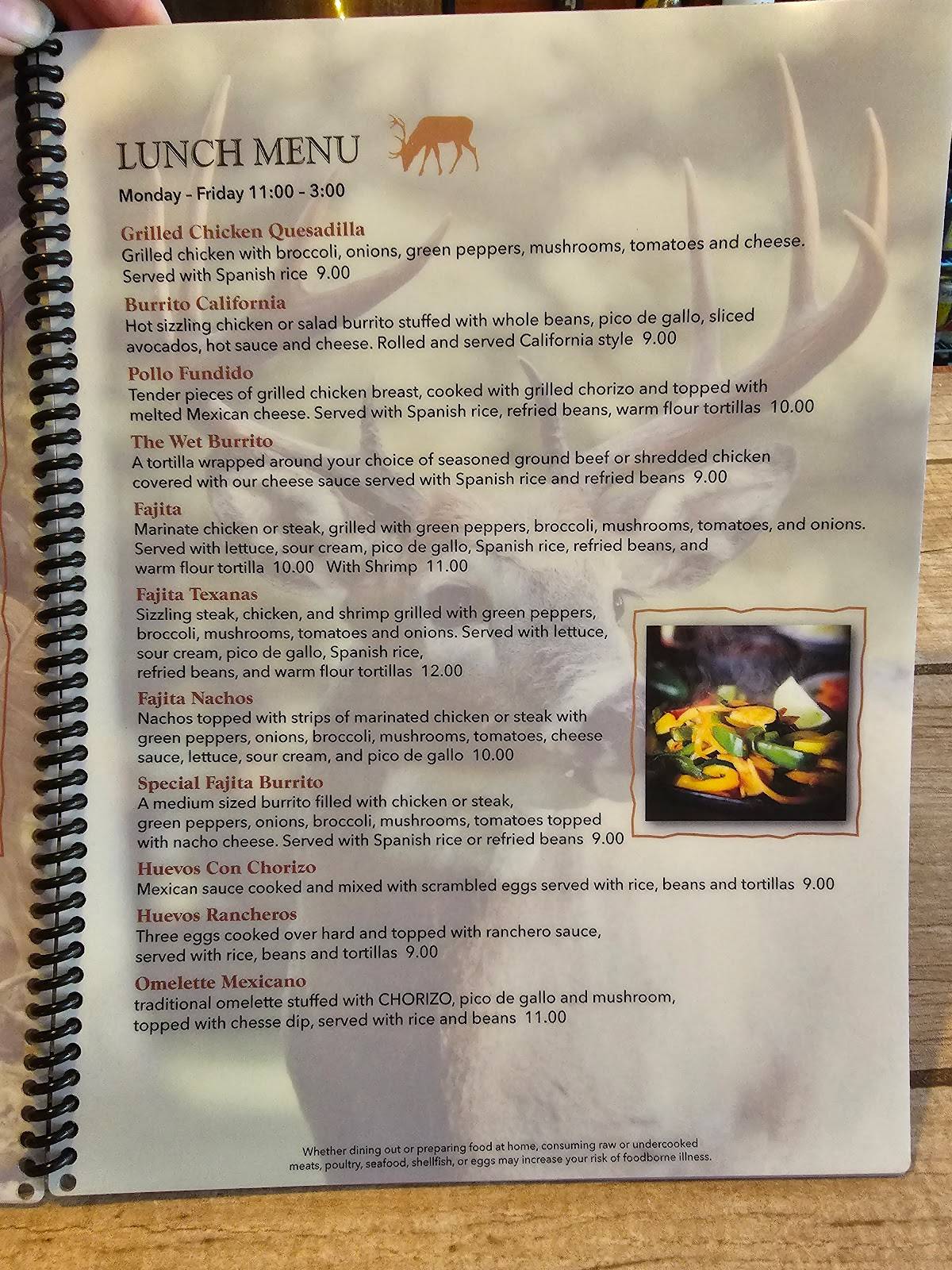 Menu at Los Venados restaurant, Orwell