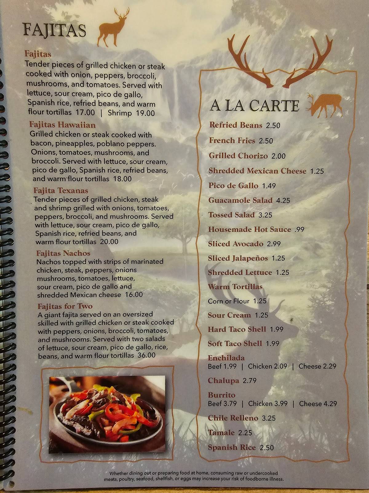 Menu at Los Venados restaurant, Orwell