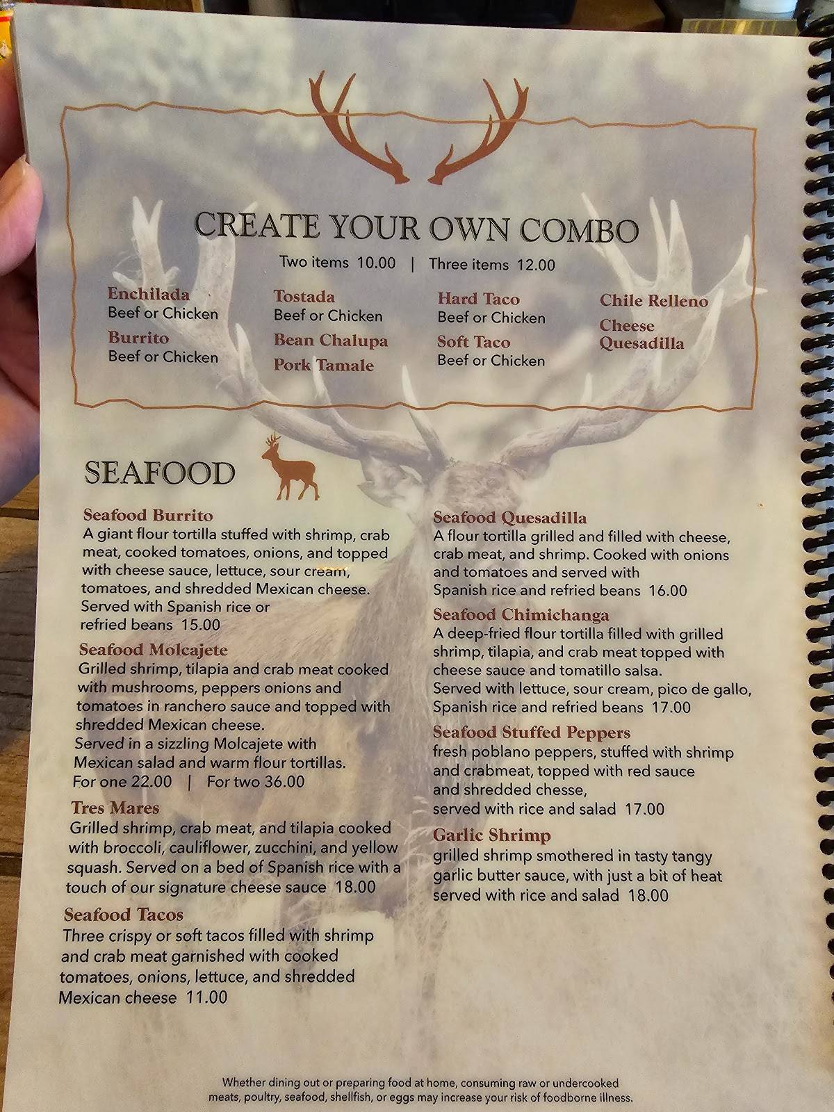 Menu at Los Venados restaurant, Orwell