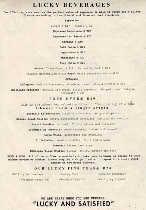 Menu at Lucky Bread Company- Brooklyn Mall cafe, Pretoria