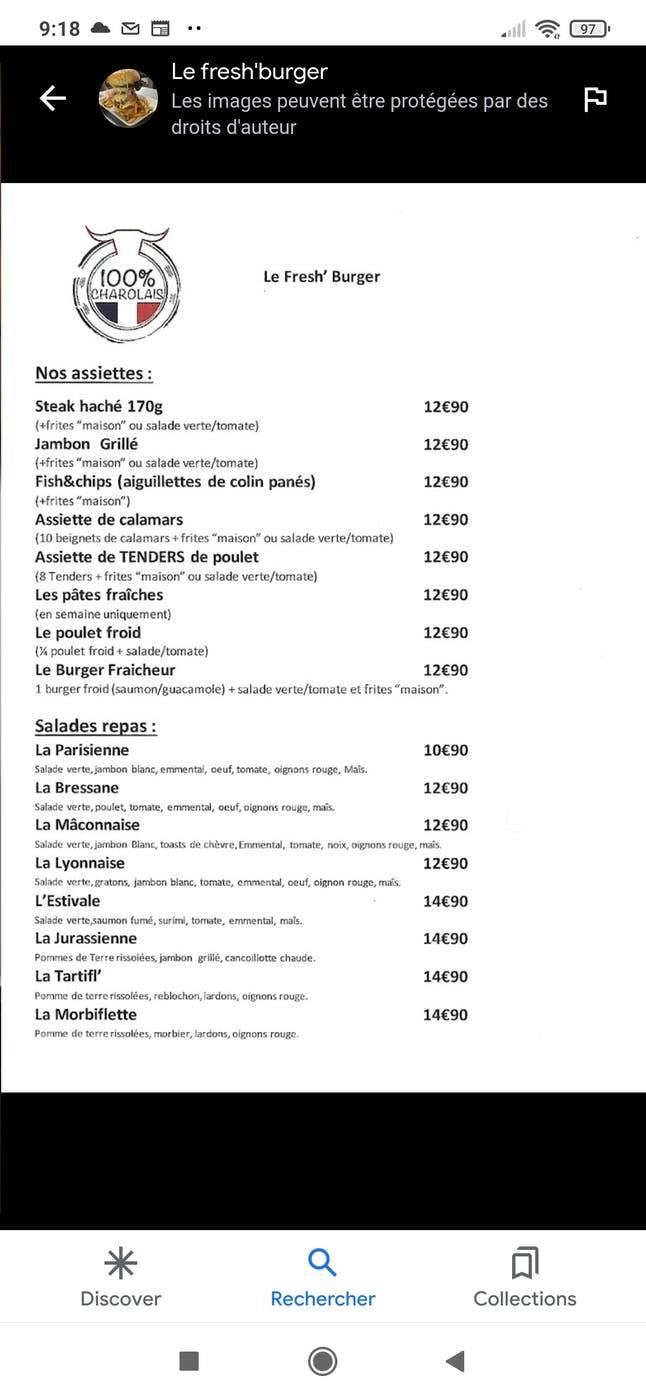Menu at Le fresh'burger restaurant, Mâcon