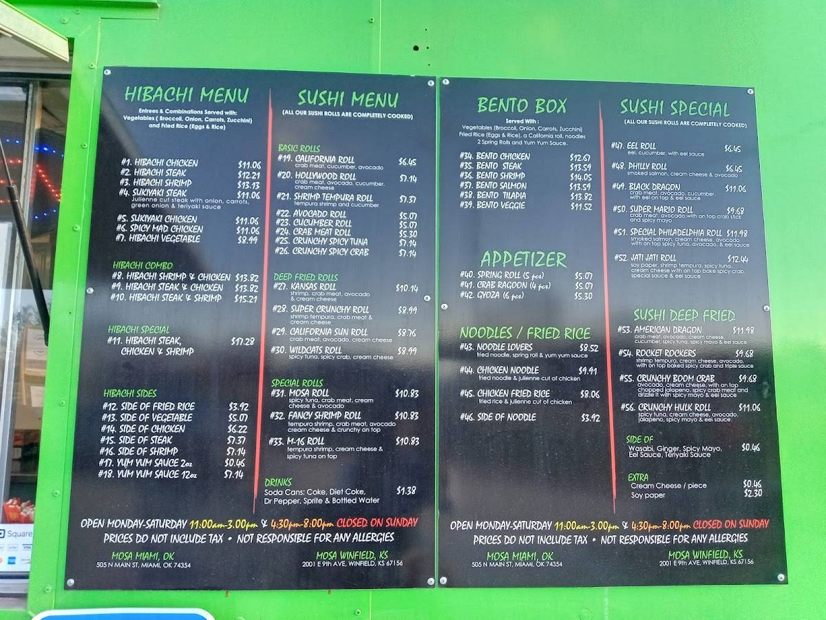 Menu at MOSA Hibachi & Sushi Japanese Express Winfield restaurant, Winfield