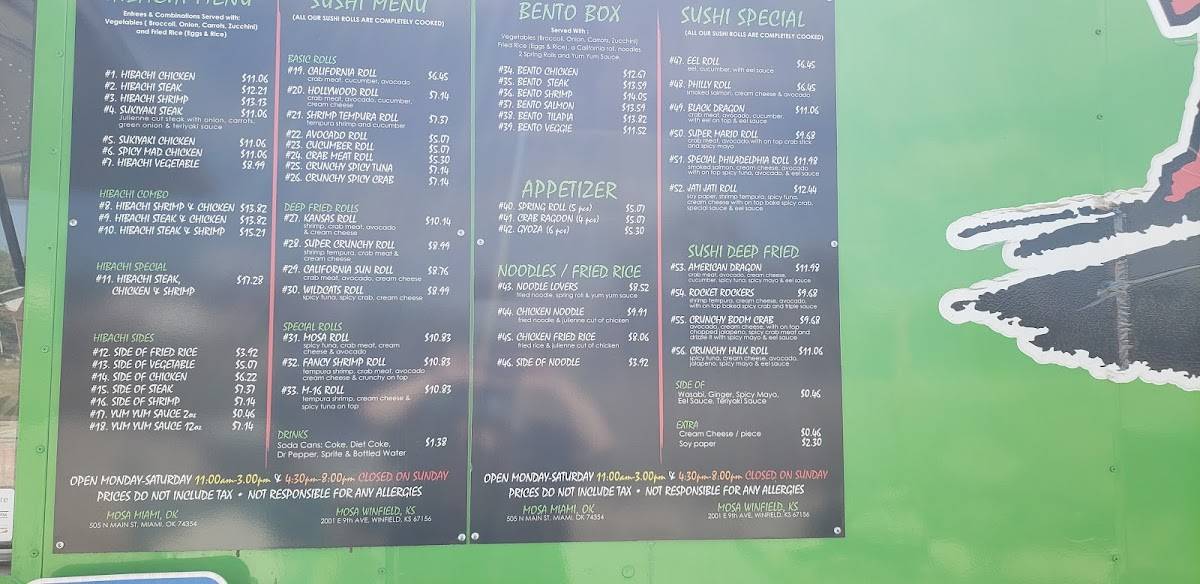 Menu at MOSA Hibachi & Sushi Japanese Express Winfield restaurant, Winfield