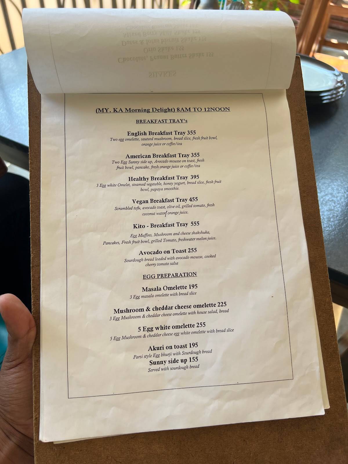Menu at MY.KA Cafe Mysore, Mysuru