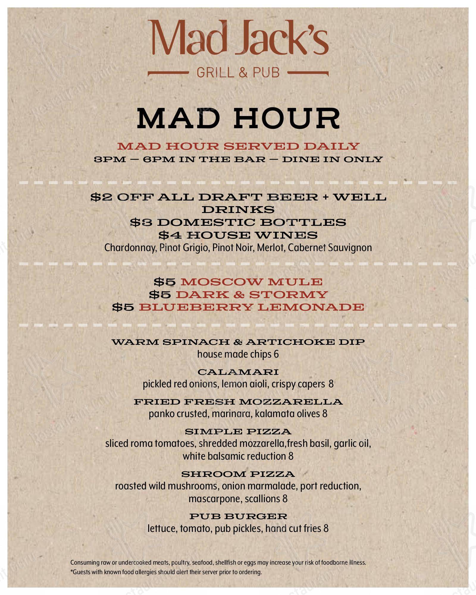 Menu at Mad Jacks Grill & Pub, Aurora