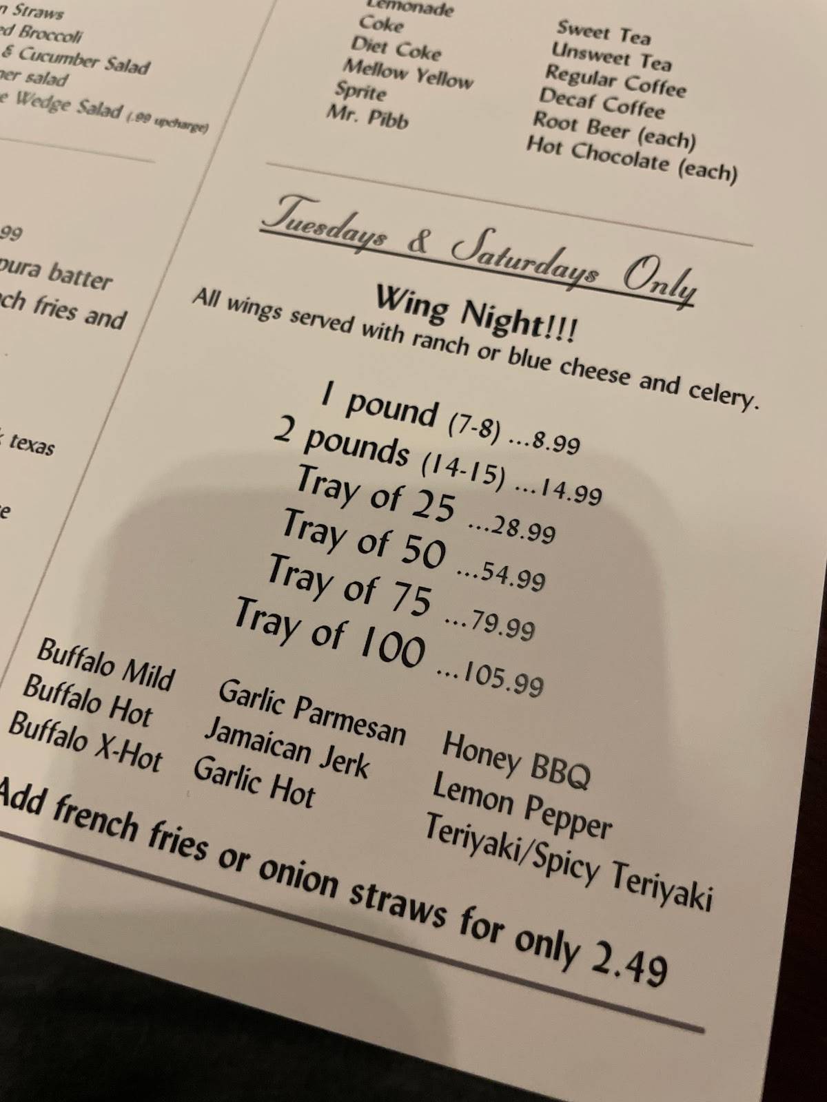 Menu at Main Street Tavern pub & bar, Montevallo, 710 N Boundary St