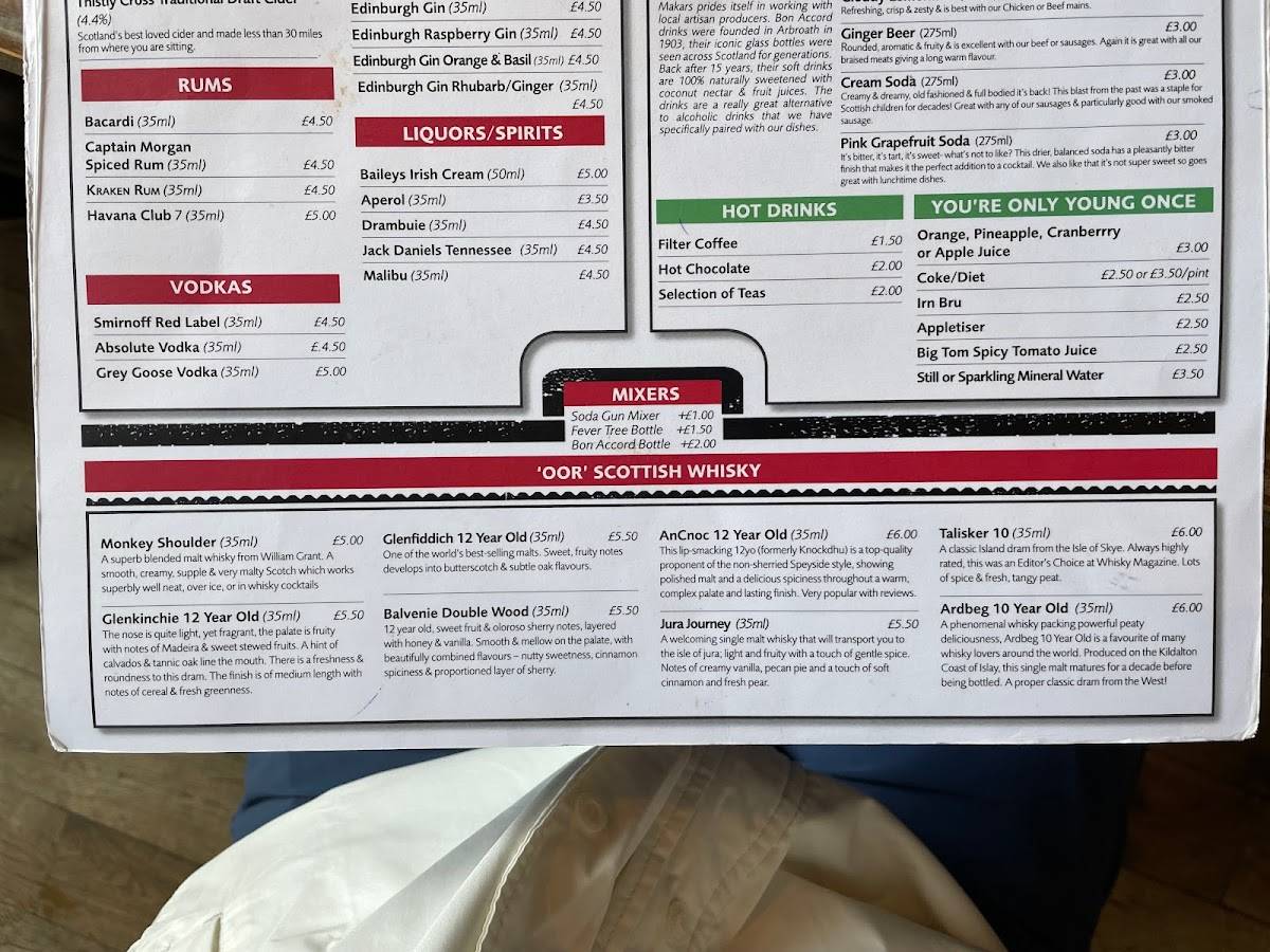 Menu at Makars Mash Bar, Edinburgh, 9-12 Bank St