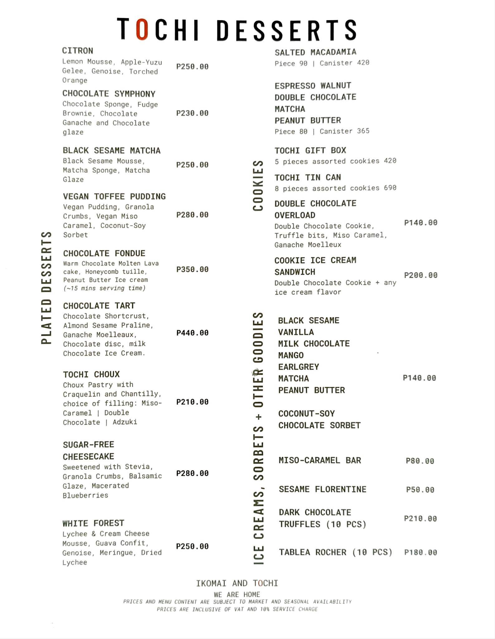 Menu at IKOMAI TOCHI restaurant, Makati