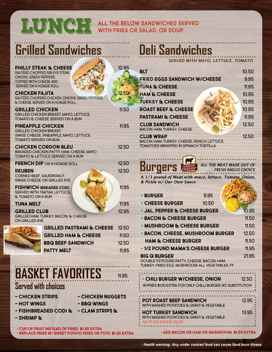 Menu at Mama's Table restaurant, Santa Clarita