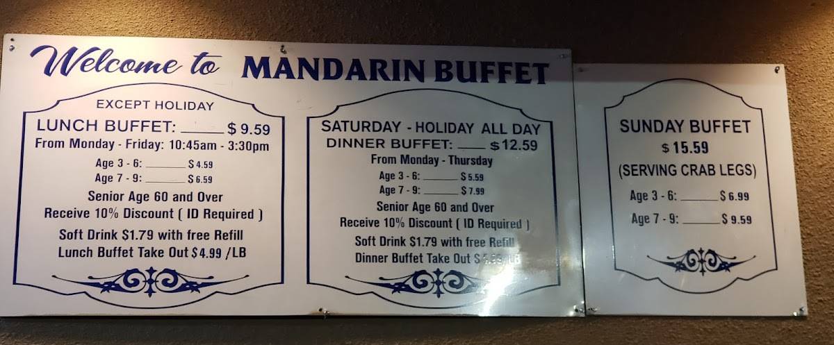 Menu at Mandarin Super Buffet restaurant, Phoenix, W Bethany Home Rd