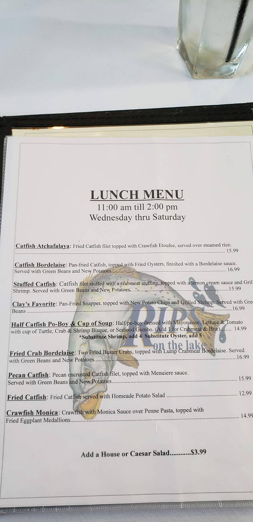 Menu at Rips On the Lake restaurant, Mandeville