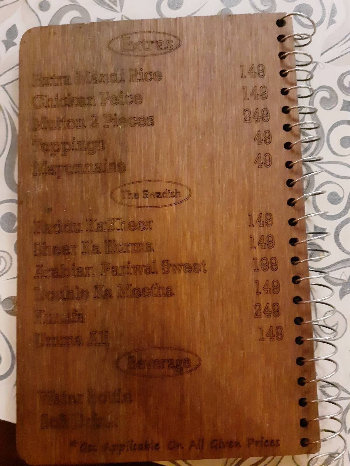 Menu at Mandi croods Vijayawada, Vijayawada