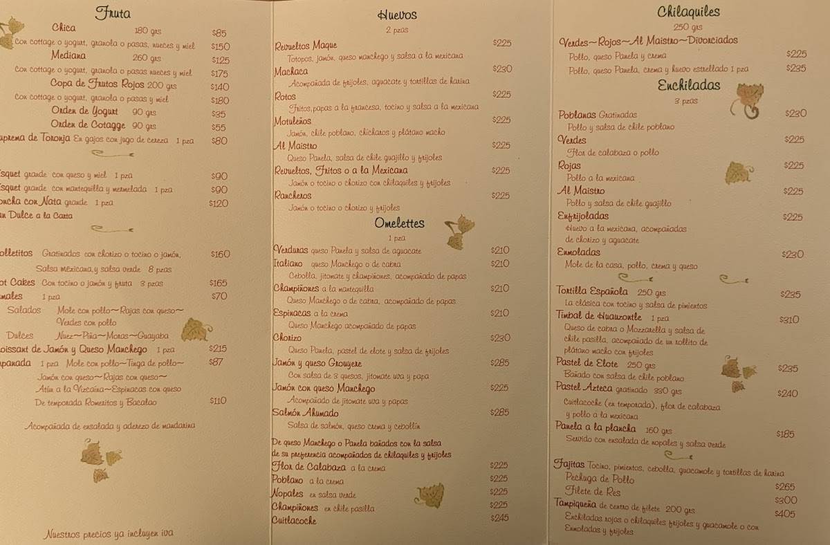 Carta del café Maque, Ciudad del México, Av. Emilio Castelar 209 G