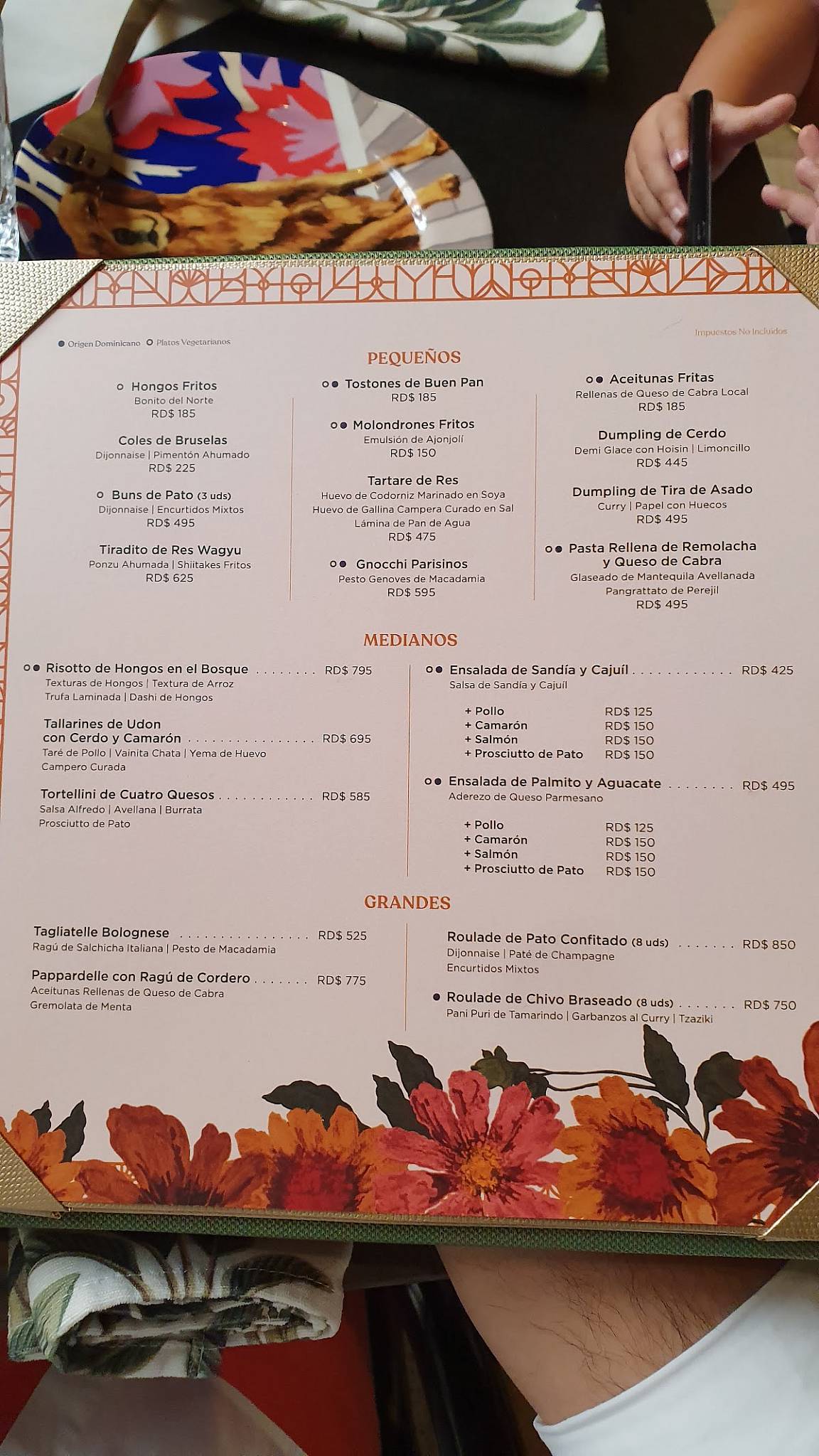 Carta del restaurante Maraca, Santo Domingo