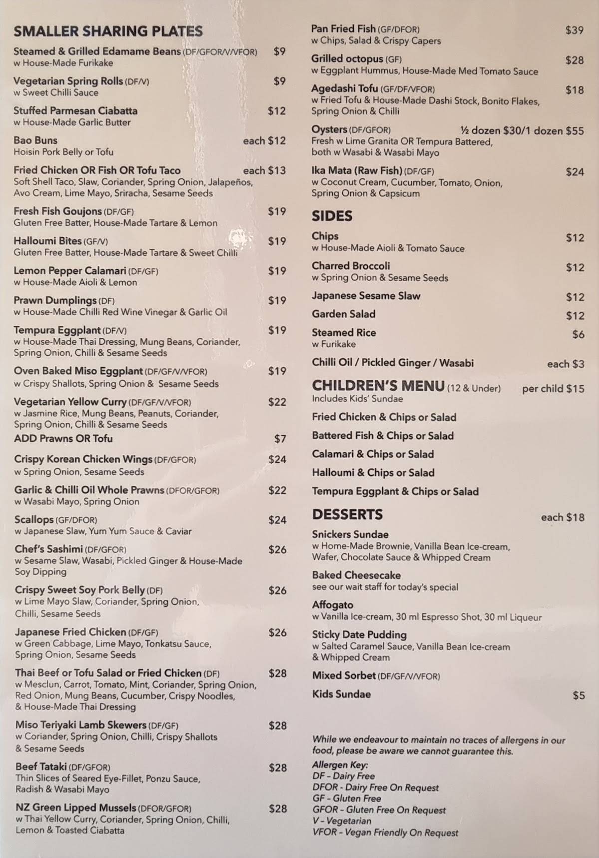 Menu at Marina Bay Eatery (Fully Licensed) restaurant, Whitianga