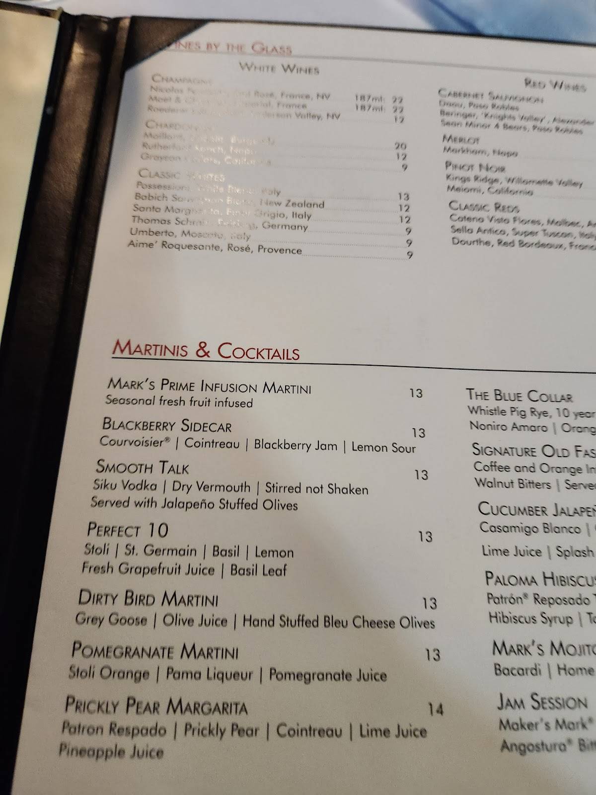 Menu at Mark's Prime Steakhouse, Ocala