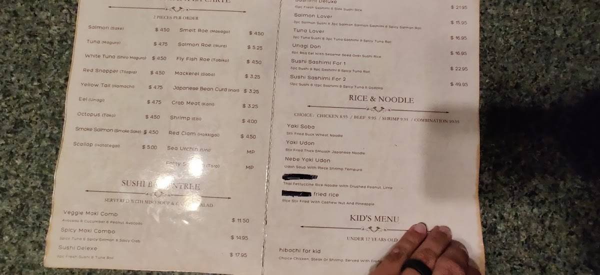 Menu at Masa Sushi & Hibachi restaurant, Galesburg
