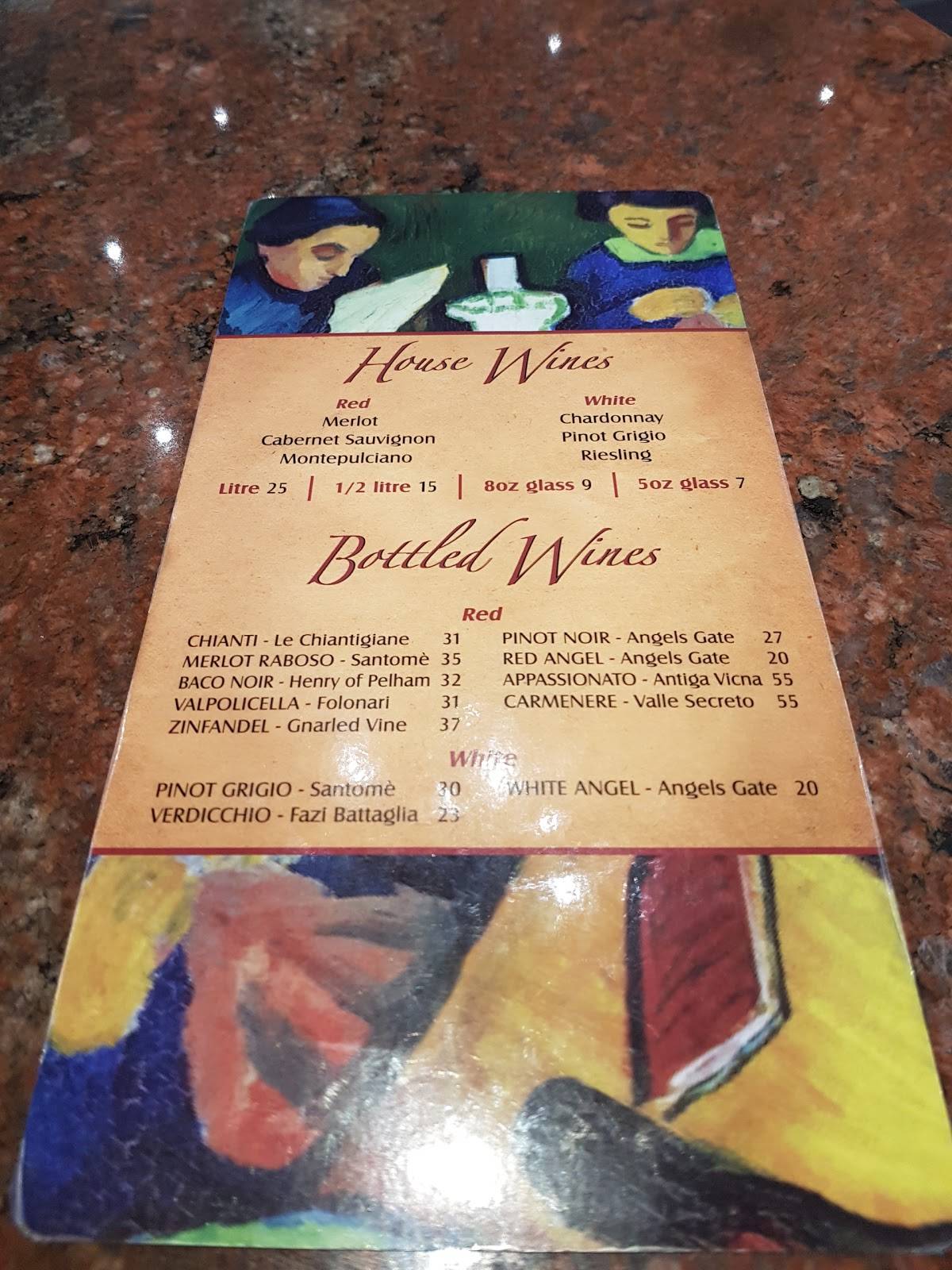 Menu at Matteo's restaurant, Welland