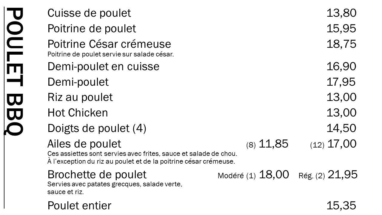 Menu au Maurice Pizzeria, Waterloo