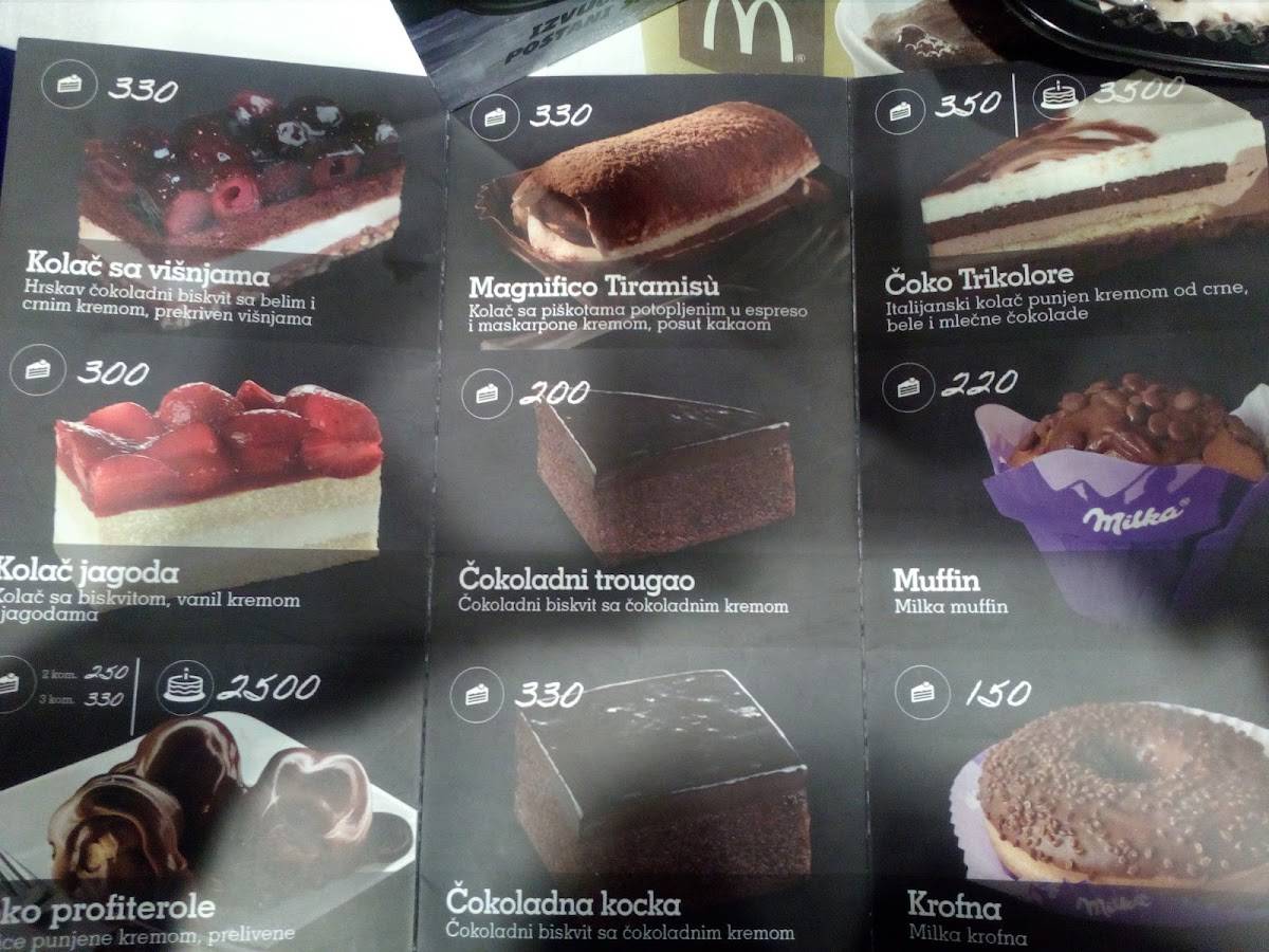 Menu at McDonald’s Aviv Park Pančevo restaurant, Pancevo