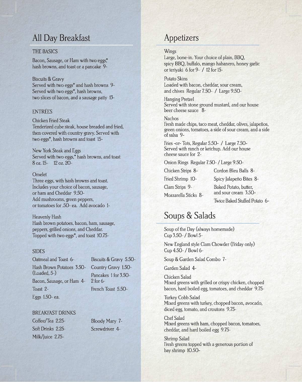 Menu at Blue Moon Lounge pub & bar, McMinnville
