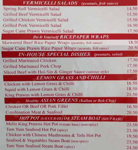 Menu at Melin Vietnamese & Chinese Restaurant, Capalaba