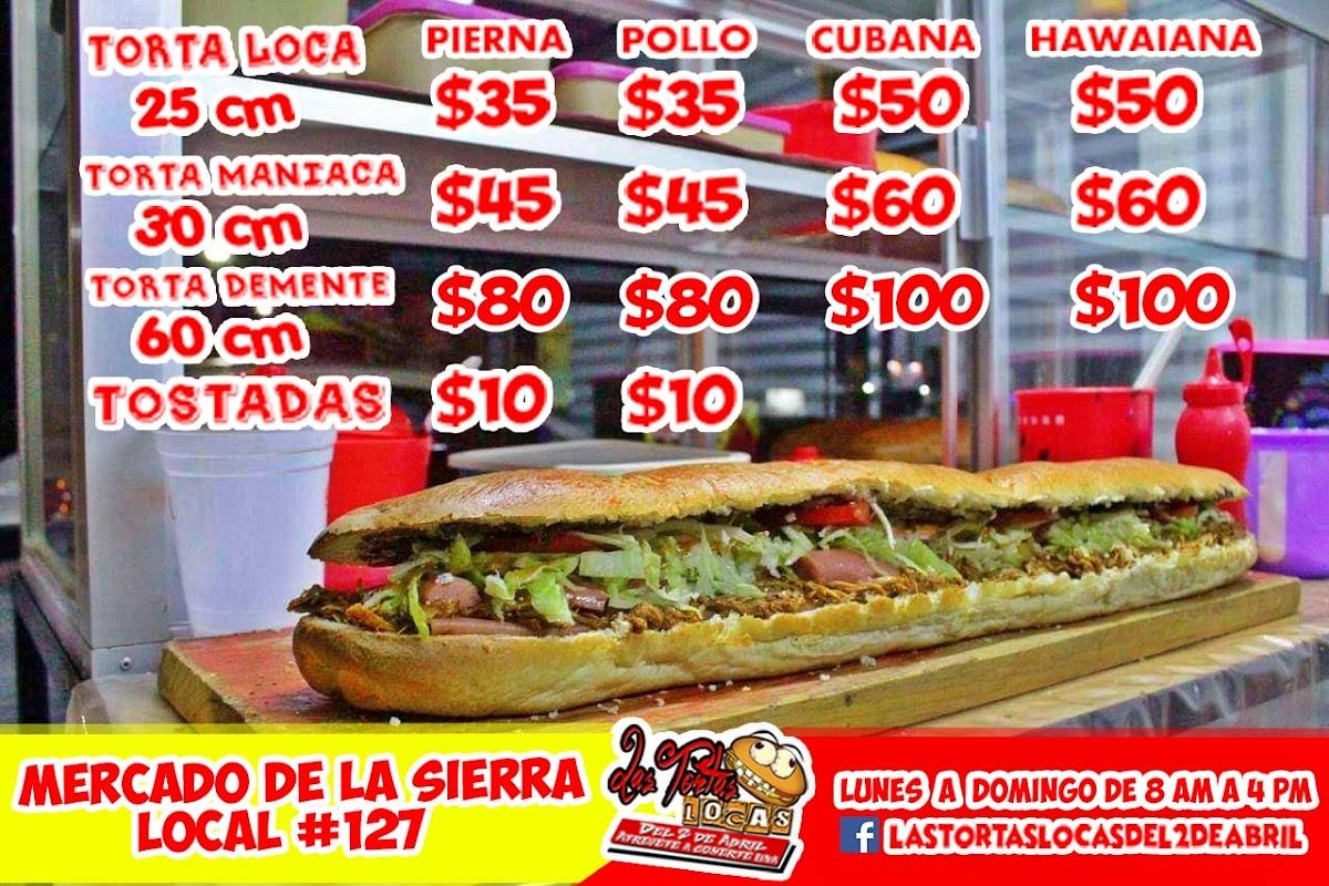 Carta del restaurante Las tortas locas del 2 del abril, Villahermosa