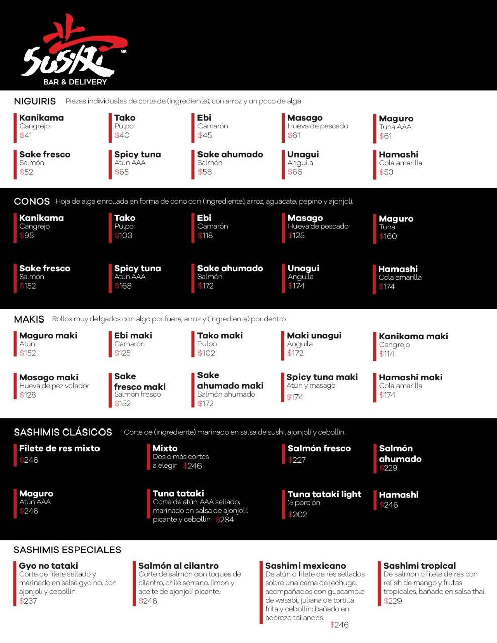 Menu at Sushi Bar & Delivery, Mexicali, Calz. Justo Sierra 1515