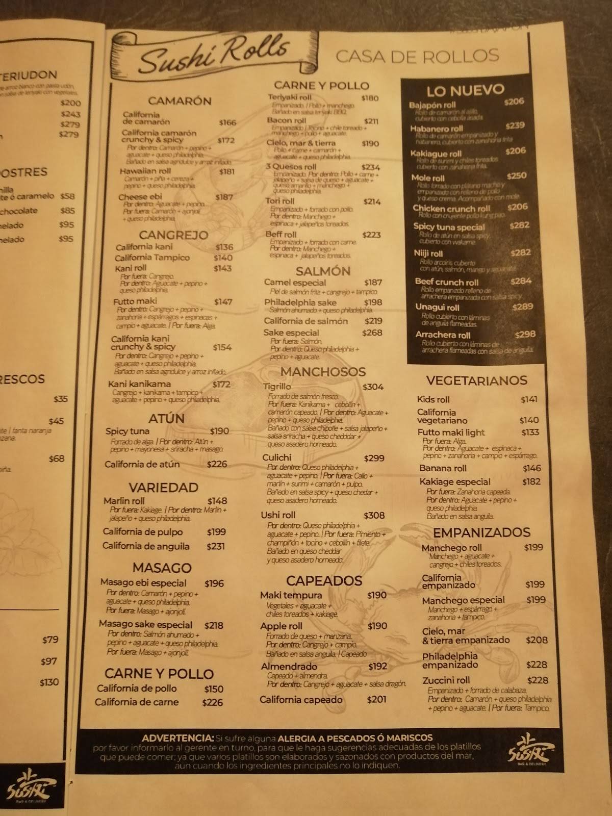 Menu at Sushi Bar & Delivery, Mexicali, Calz. Justo Sierra 1515