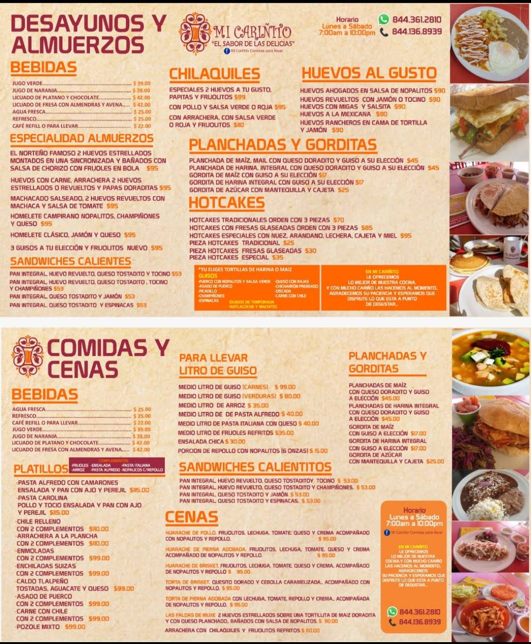 Carta del restaurante Mi CARIÑITO, Desayunos, almuerzos, comidas y ...