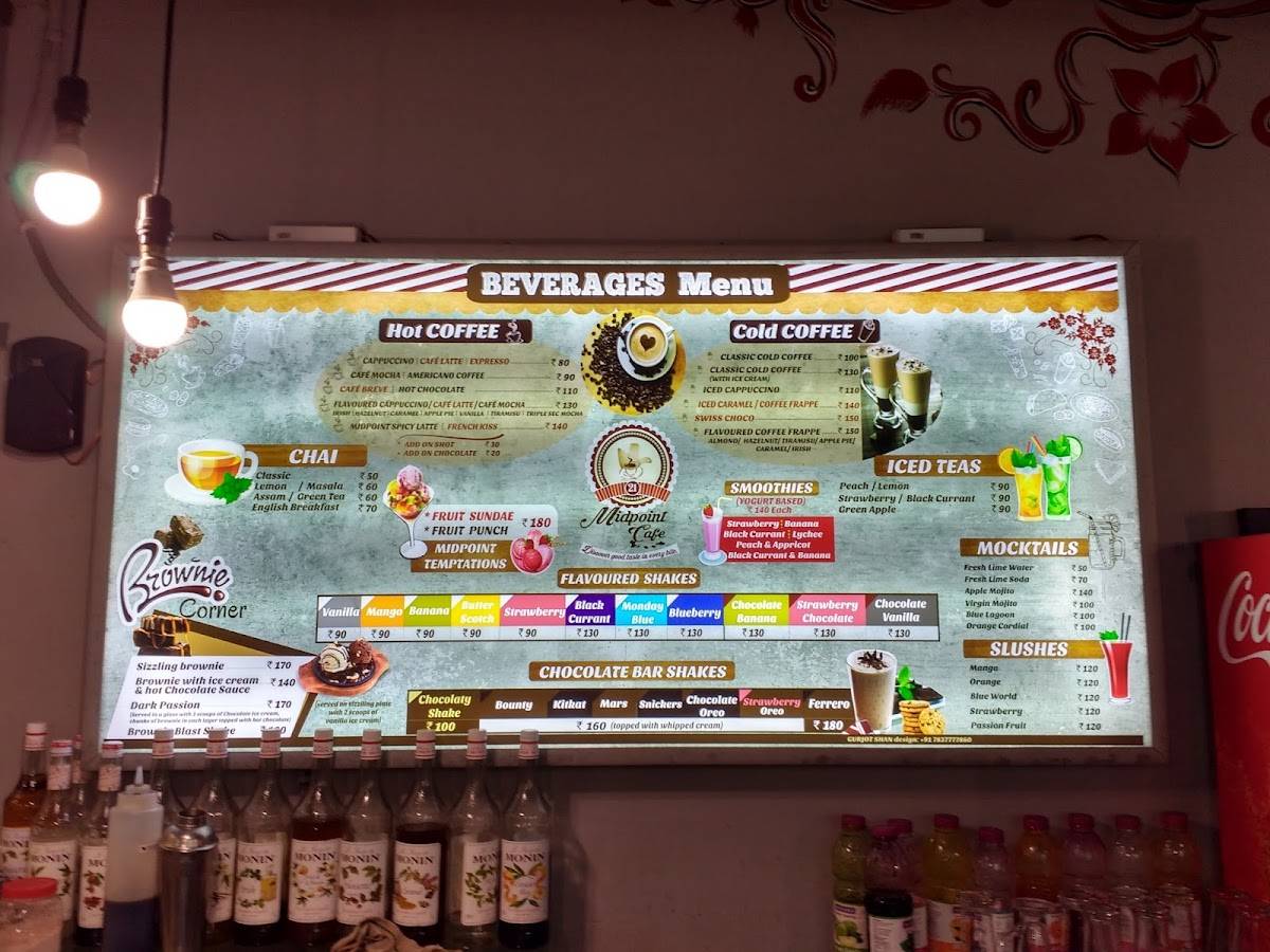 Menu at Midpoint Cafe, Chandigarh