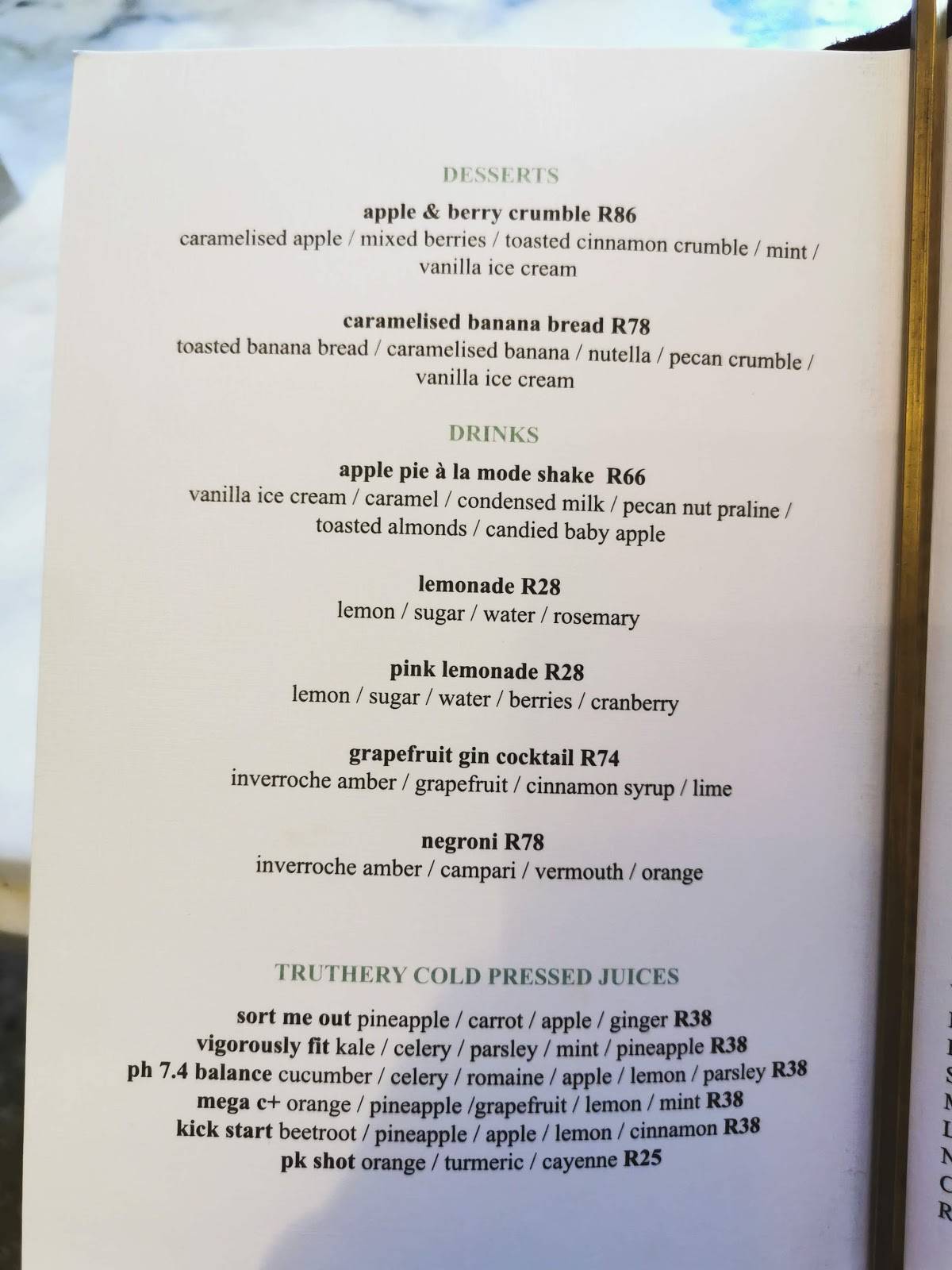 Menu at tashas Mall of Africa restaurant, Midrand, Mall of Africa