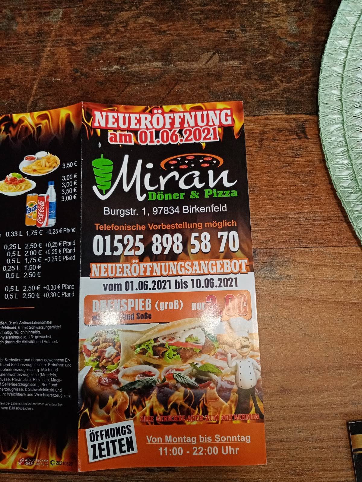 Speisekarte von Miran dönerpizza, Birkenfeld