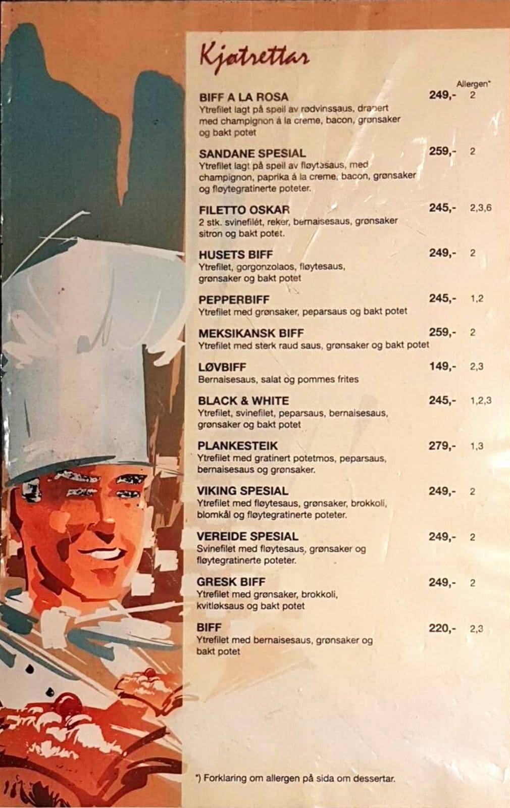 Menu at Mona Lisa Restaurant, Sandane