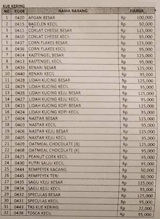 Menu at Bakery Monami, South Jakarta, Pd. Indah Mall 2