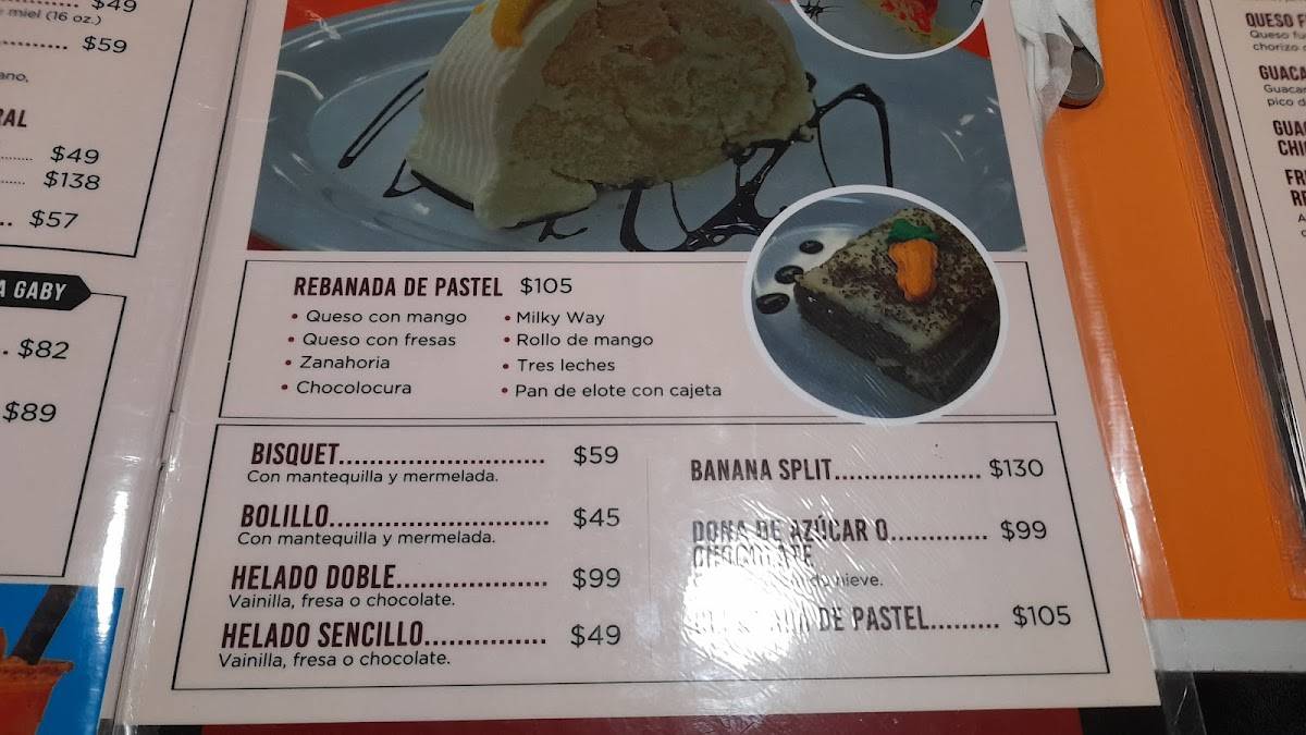 Carta de Cafetería Gaby, Monterrey, Hermenegildo Galeana 818