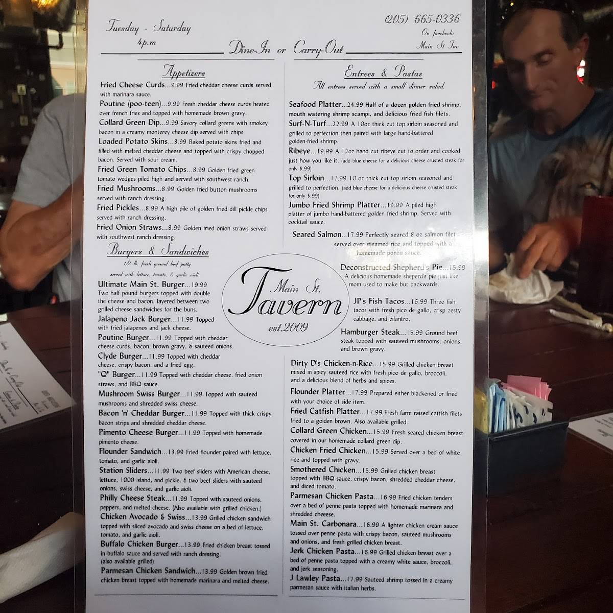 Menu at Main Street Tavern pub & bar, Montevallo, 710 N Boundary St