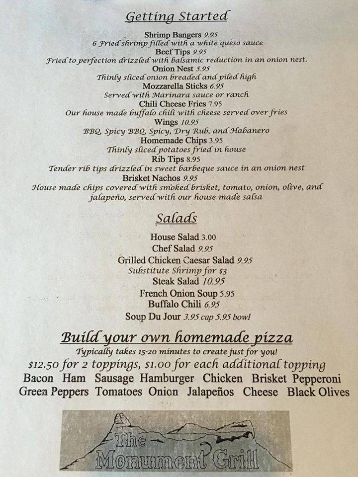 Menu at Monument Grill pub & bar, Gering