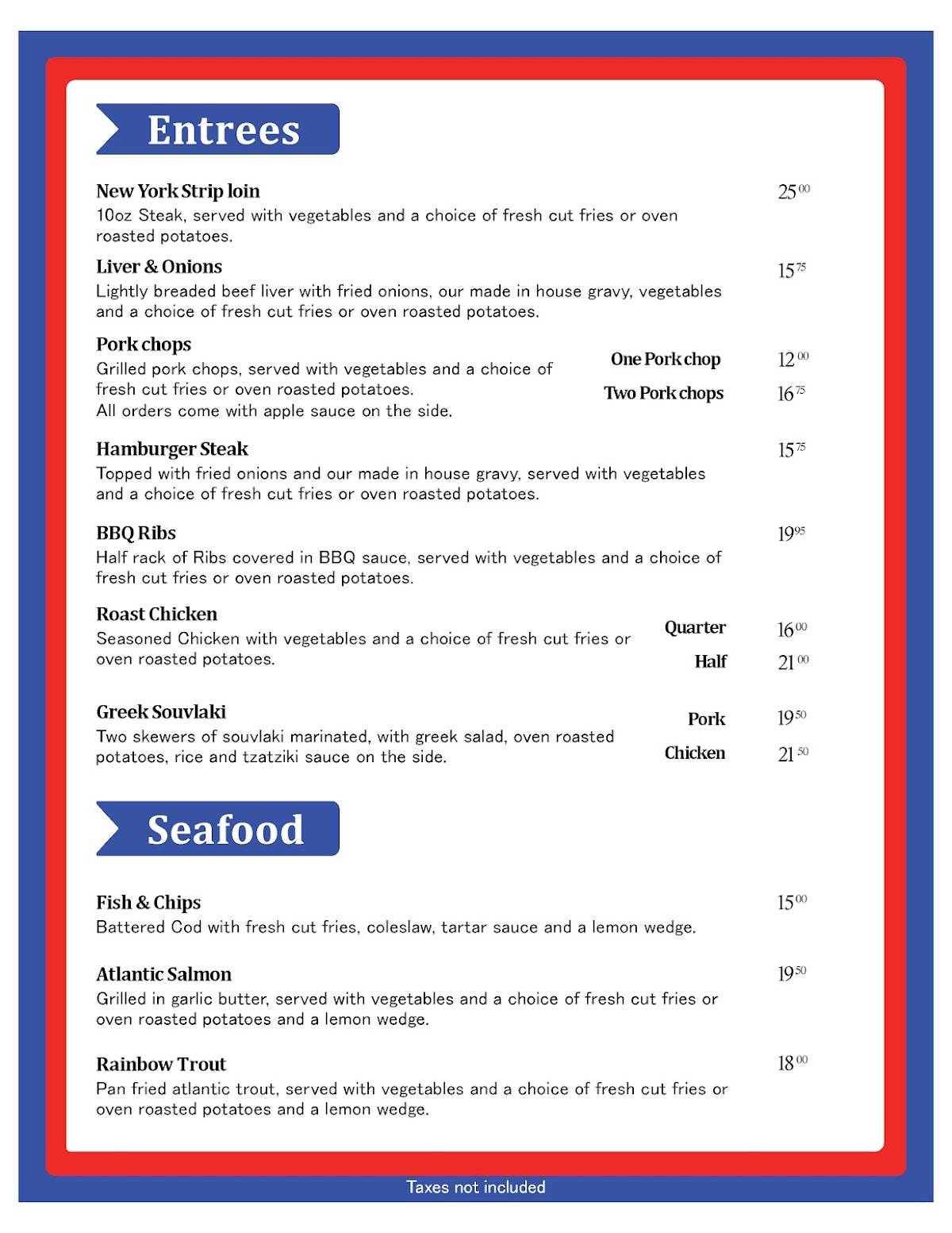 Menu at Morrison's Restaurant, Kingston