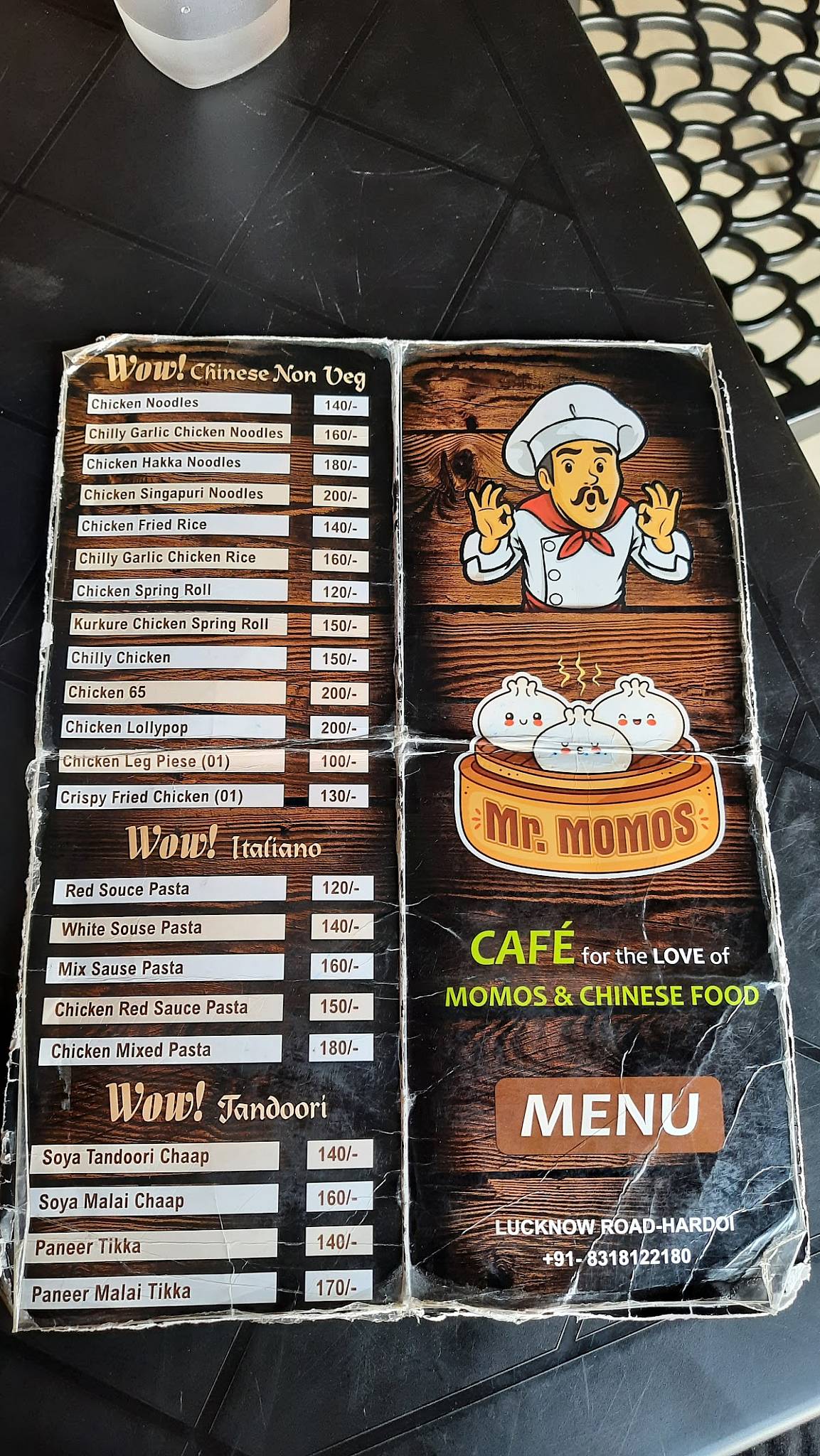 Menu at Mr Momos, Hardoi