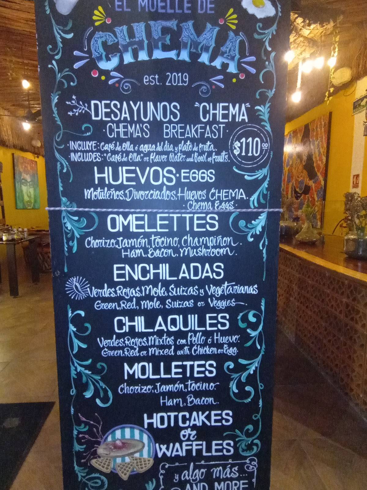 Menu at Muelle de Chema restaurant, Playa del Carmen