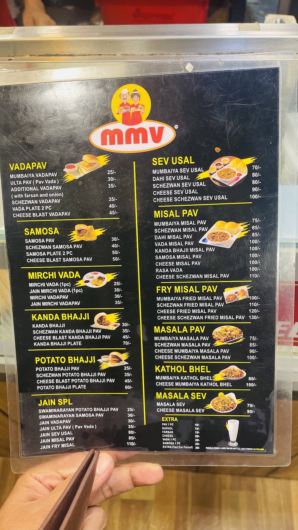 Menu at MMV Mumbaiya Misal and Vadapav SG Highway, Ahmedabad