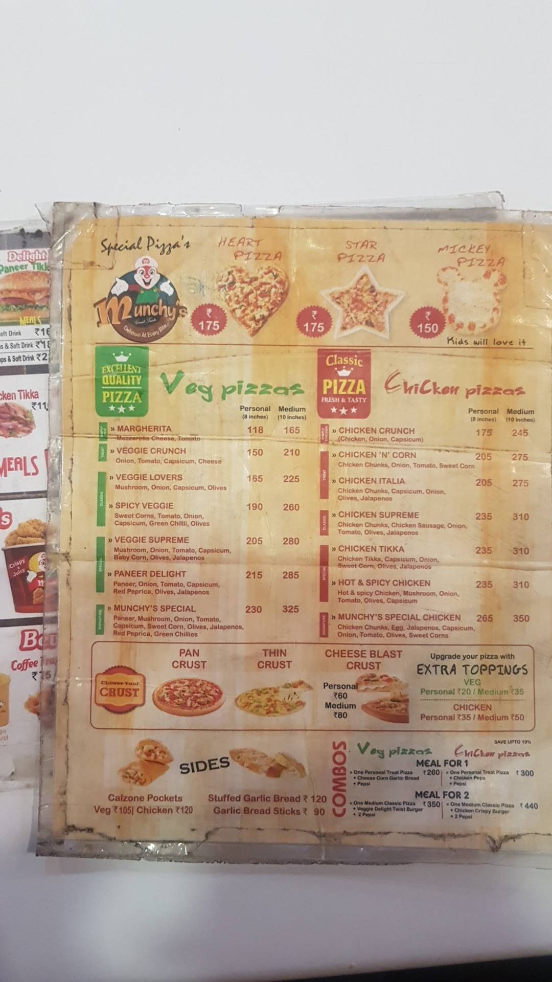 Menu at Munchy's, Pathankot