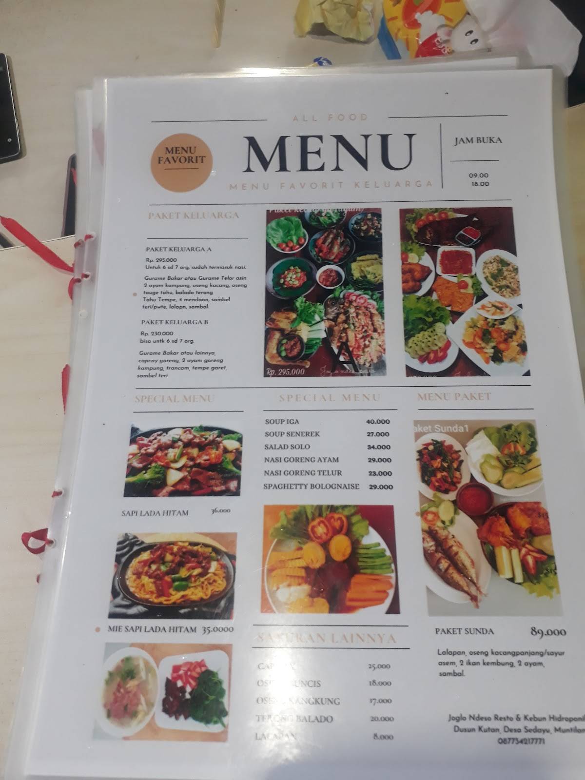 Menu at Joglo Ndeso Restaurant & Hydroponics Garden, Muntilan