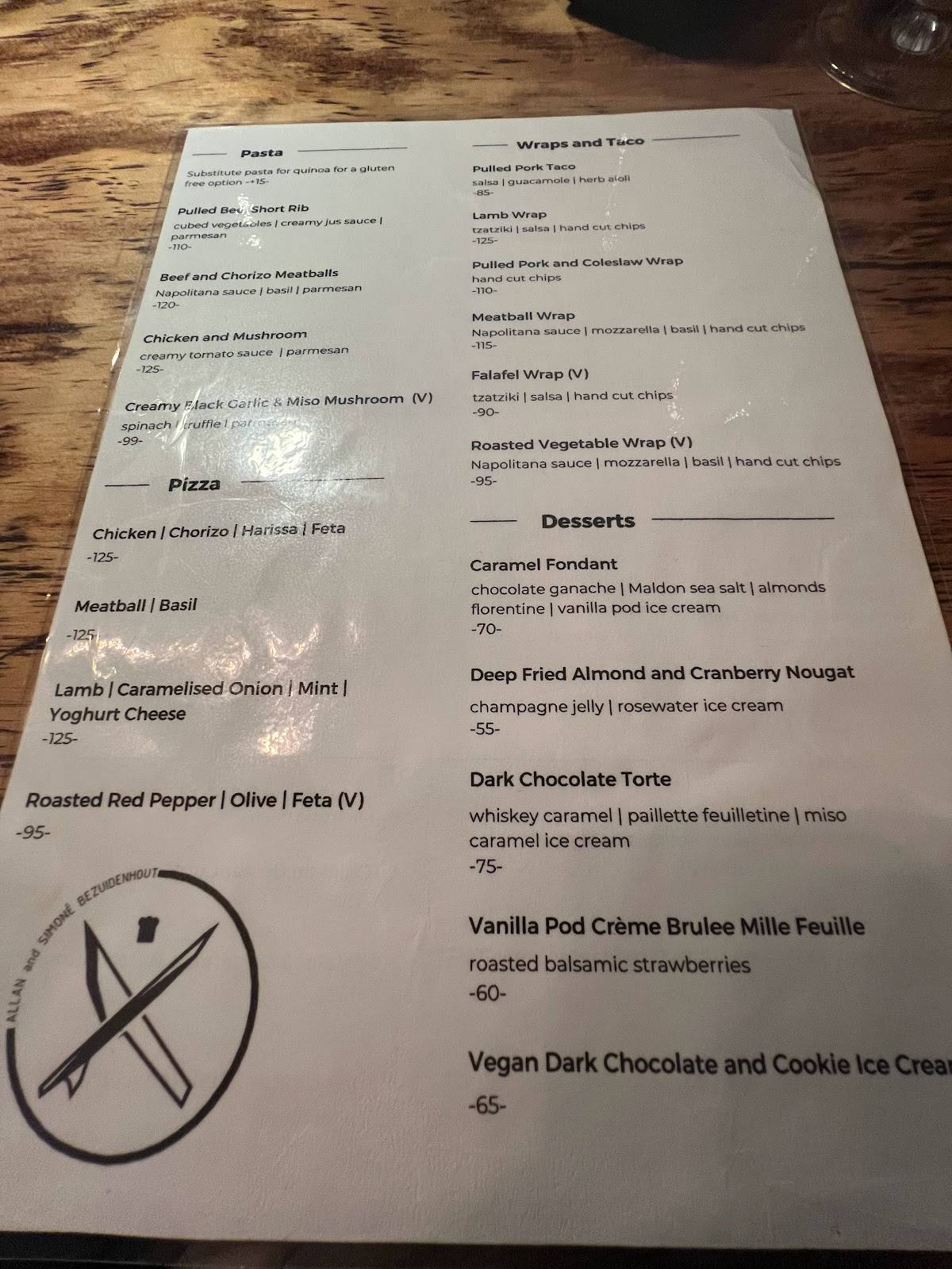 Menu at Muse Restaurant, South Africa